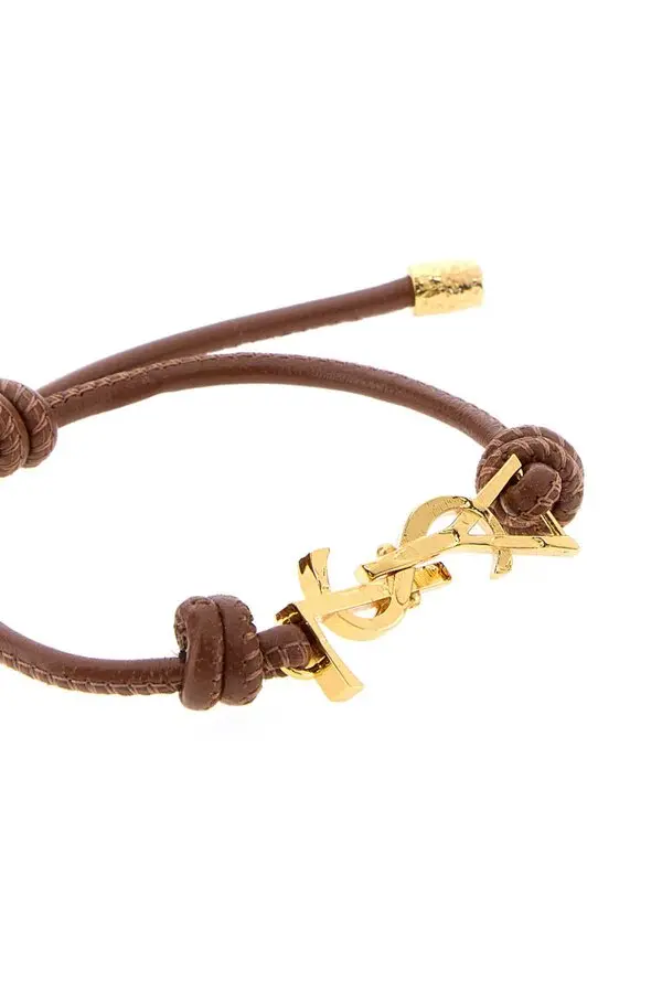 Saint Laurent Leather Cassandre Bracelet - Brown