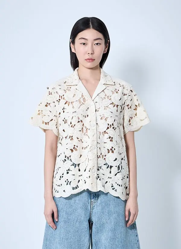 Moncler Short Sleeve Lace Button-down Shirt