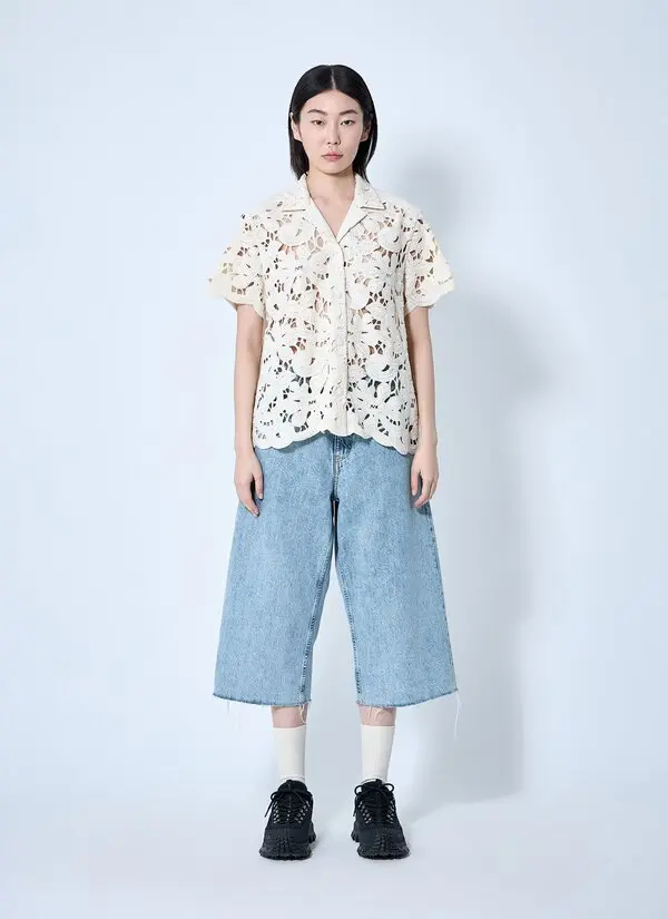 Moncler Short Sleeve Lace Button-down Shirt - White