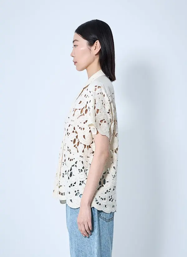 Moncler Short Sleeve Lace Button-down Shirt - White
