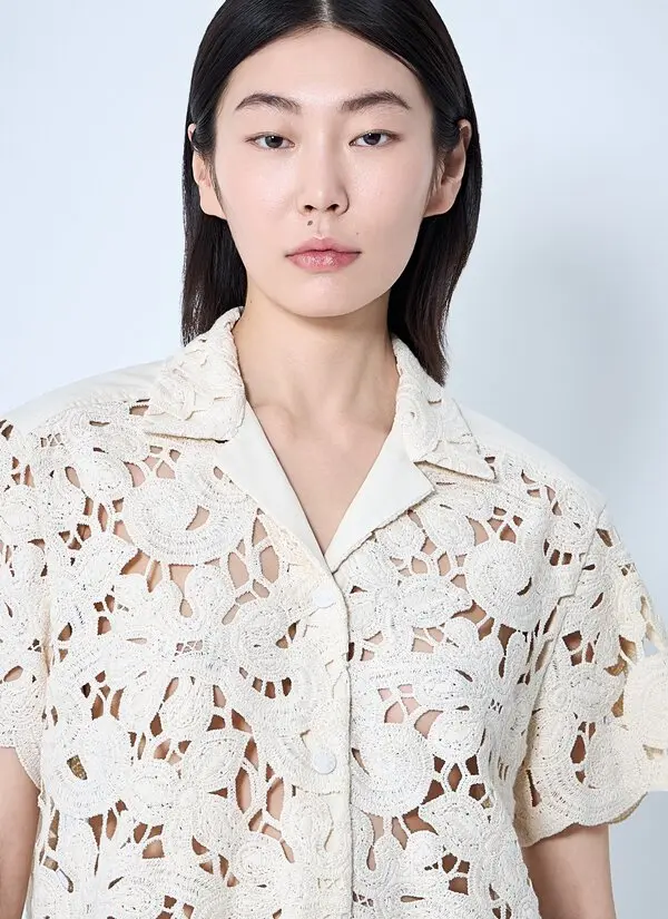 Moncler Short Sleeve Lace Button-down Shirt - White