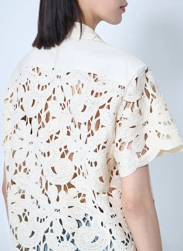 Moncler Short Sleeve Lace Button-down Shirt - White