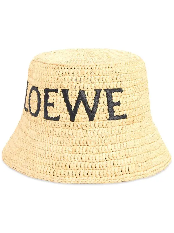 Loewe Raffia Bucket Hat With Logo - Multicolor