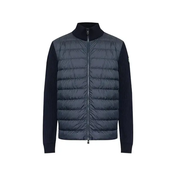 Moncler Ribbed Knit Padded Front High Neck Zip Cardigan