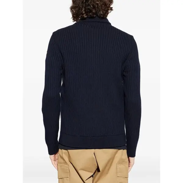 Moncler Ribbed Knit Padded Front High Neck Zip Cardigan