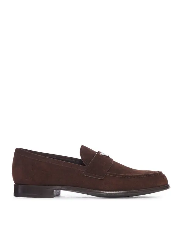 Prada Suede Loafers With Enamelled Logo Strap