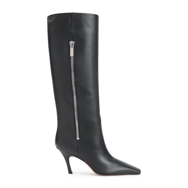 Amina Muaddi Mona 80 Leather Boots - Black