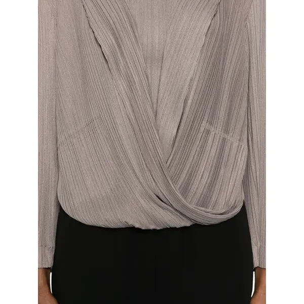 Giorgio Armani Brown Pleated Asymmetrical Fastening Long Sleeve Cropped Top