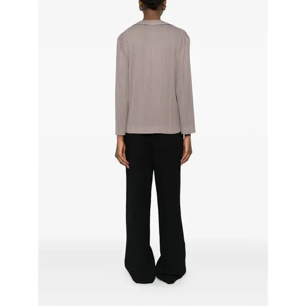 Giorgio Armani Brown Pleated Asymmetrical Fastening Long Sleeve Cropped Top