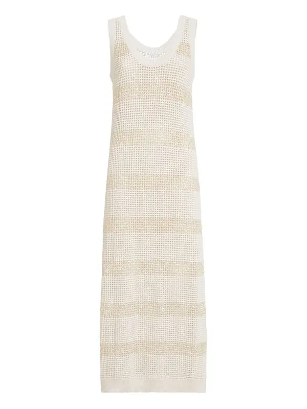Brunello Cucinelli Sleeveless Scoop Neck Striped Cotton Dress