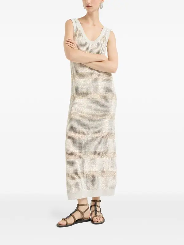 Brunello Cucinelli Sleeveless Scoop Neck Striped Cotton Dress