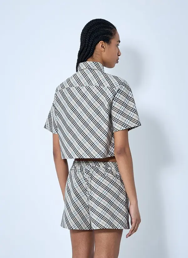 Burberry Cropped Check Shirt With Classic Collar - Cream