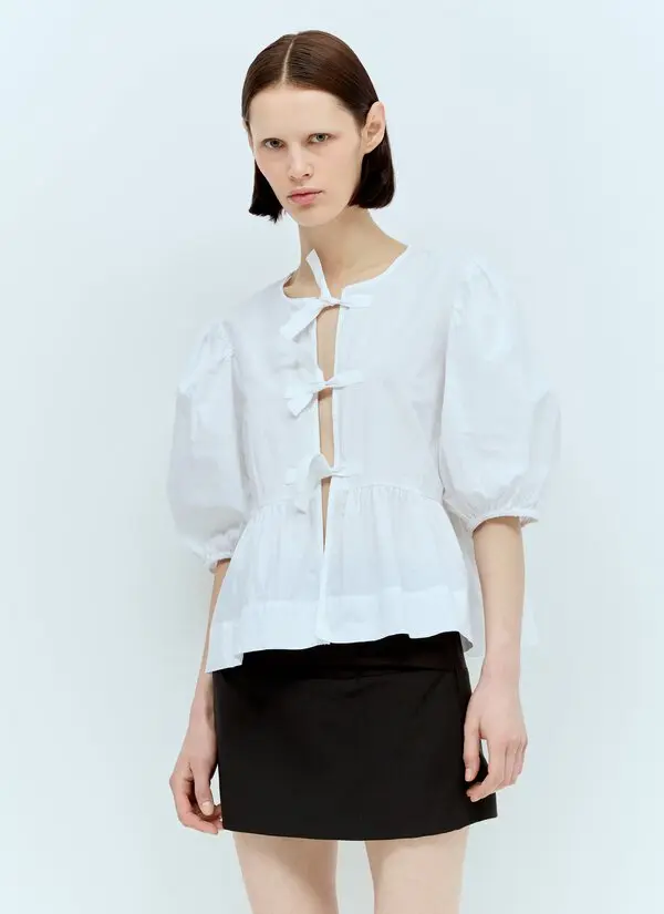 GANNI Cotton Poplin Peplum Blouse - White