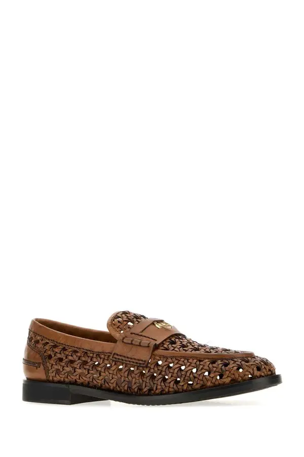 Miu Miu Woven Leather Loafers - Brown