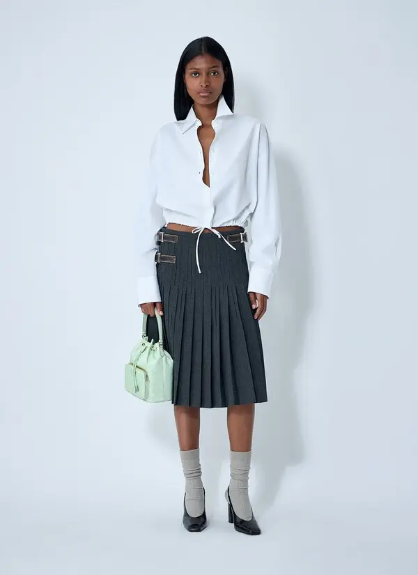 Prada Pleated Wool Skirt With Leather Belt