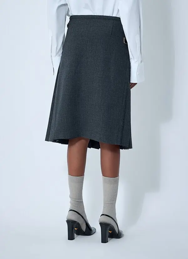 Prada Pleated Wool Skirt With Leather Belt