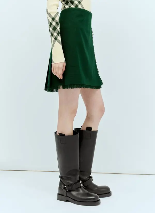 Burberry Textured Wool Kilt With Fringe Trims