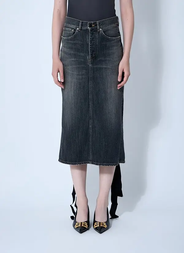 Balenciaga Lace-up Denim Skirt - Gray