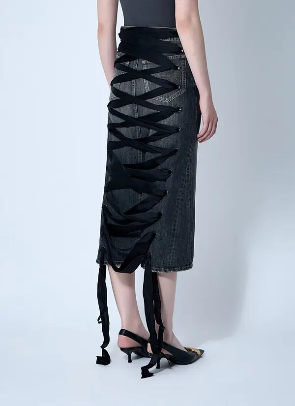 Balenciaga Lace-up Denim Skirt