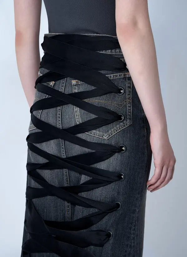 Balenciaga Lace-up Denim Skirt