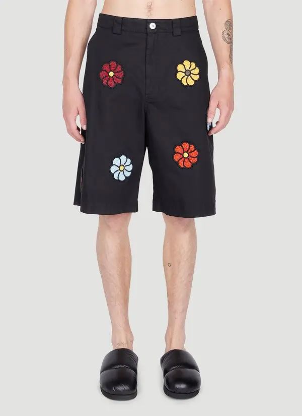 Moncler Jw Anderson Floral Embroidered Bermuda Shorts - Black
