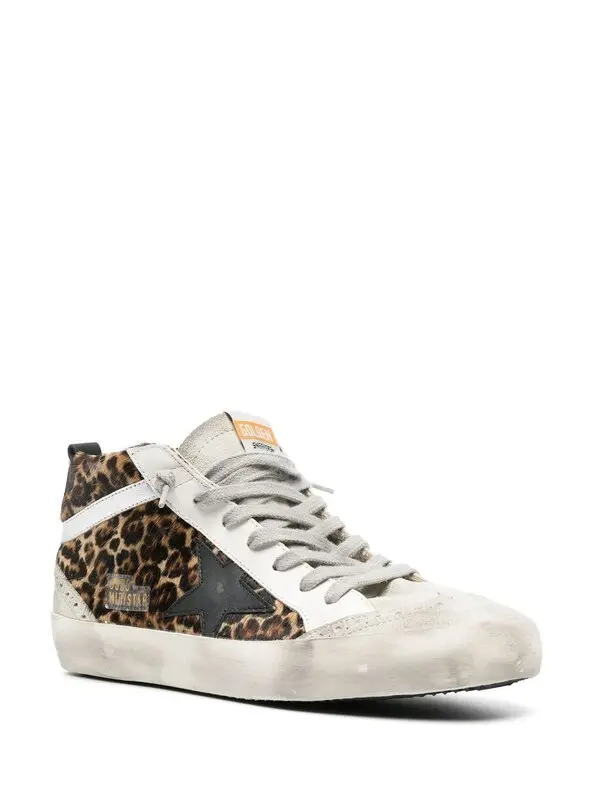GOLDEN GOOSE Mid Star Leopard Print Leather Sneakers