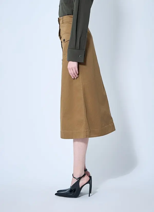 Saint Laurent Cotton Serge Midi Skirt - Brown