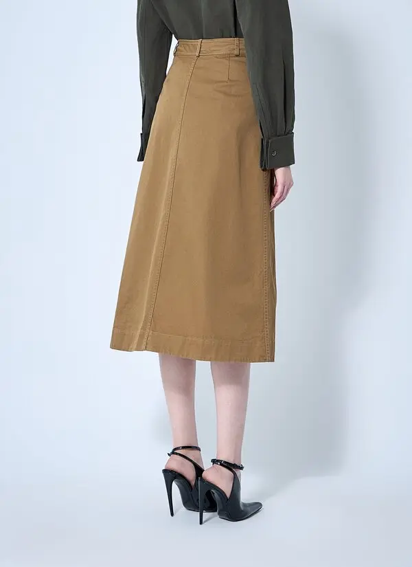 Saint Laurent Cotton Serge Midi Skirt - Brown