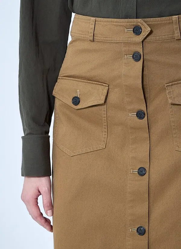 Saint Laurent Cotton Serge Midi Skirt - Brown