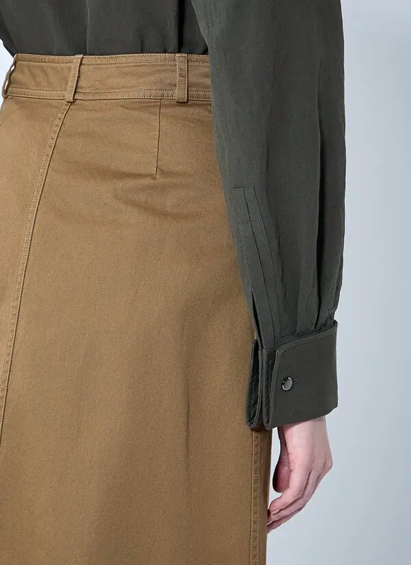 Saint Laurent Cotton Serge Midi Skirt - Brown