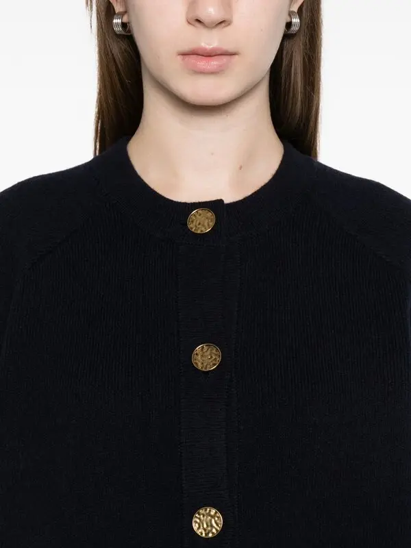 TOTEME Navy Blue Hammered Button Wool Cardigan - Multicolor