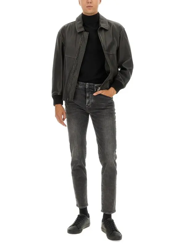 BOSS Leather Bomber Jacket - Brown
