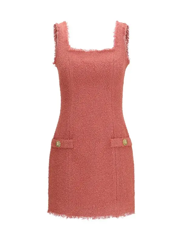 Balmain Short Tweed Dress With Faux Pockets