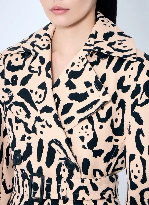 Sportmax Animal Print Cotton Trench Coat - Cream
