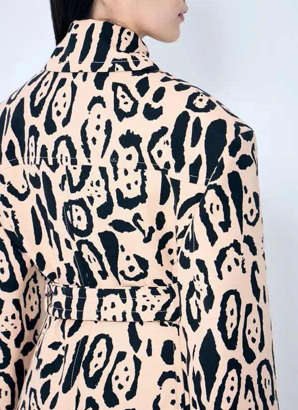 Sportmax Animal Print Cotton Trench Coat - Cream