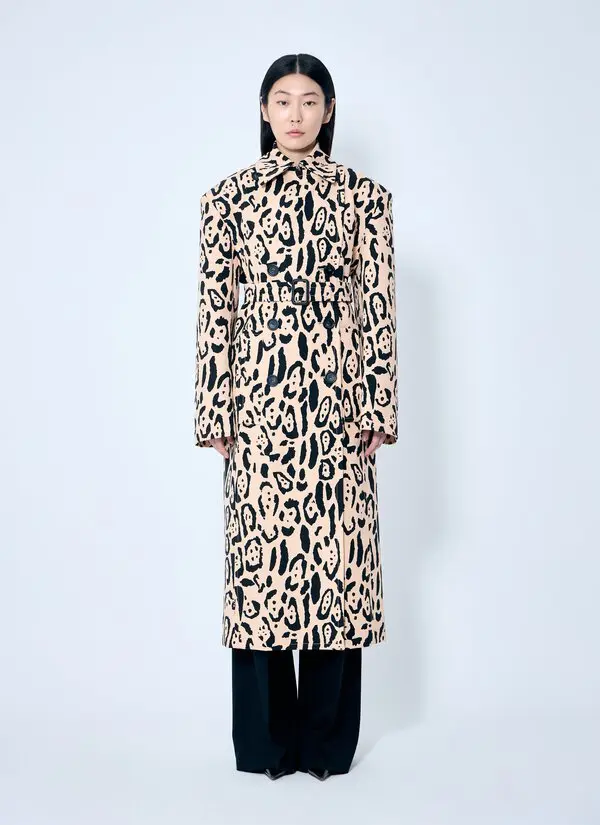 Sportmax Animal Print Cotton Trench Coat - Cream