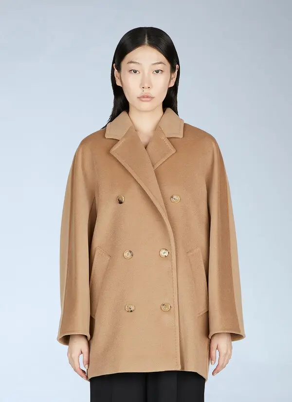 Max Mara Short 101801 Icon Coat In Wool-cashmere Blend - Cream