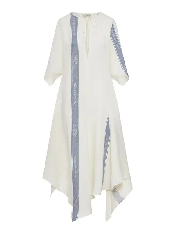JW Anderson Linen Midi Dress With Logo Inserts - Multicolor