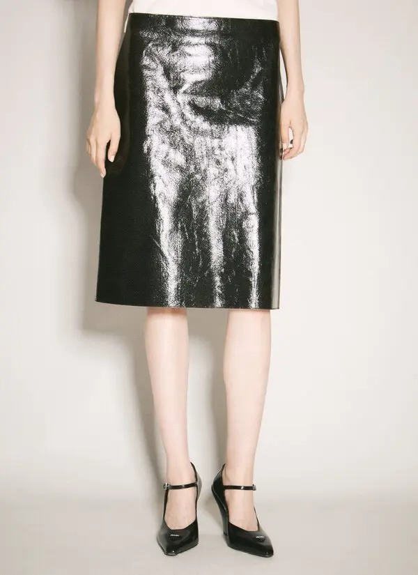 Prada Craquelé Leather Midi Skirt