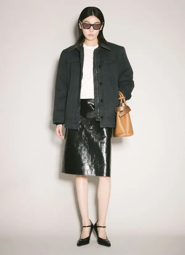 Prada Craquelé Leather Midi Skirt
