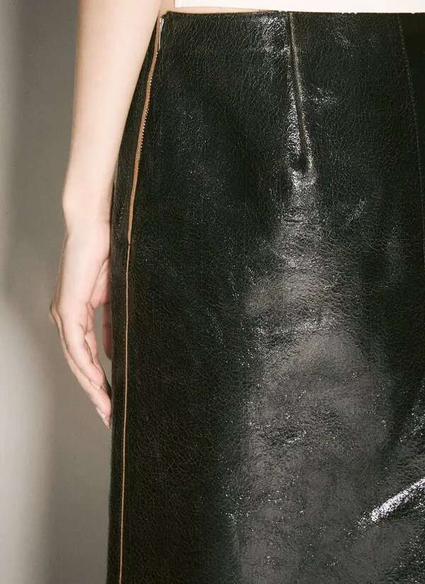 Prada Craquelé Leather Midi Skirt