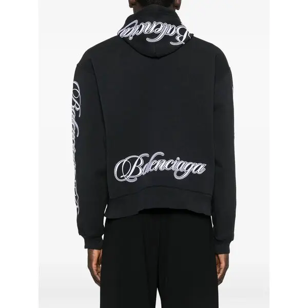 Balenciaga Cotton Drawstring Hoodie - Black