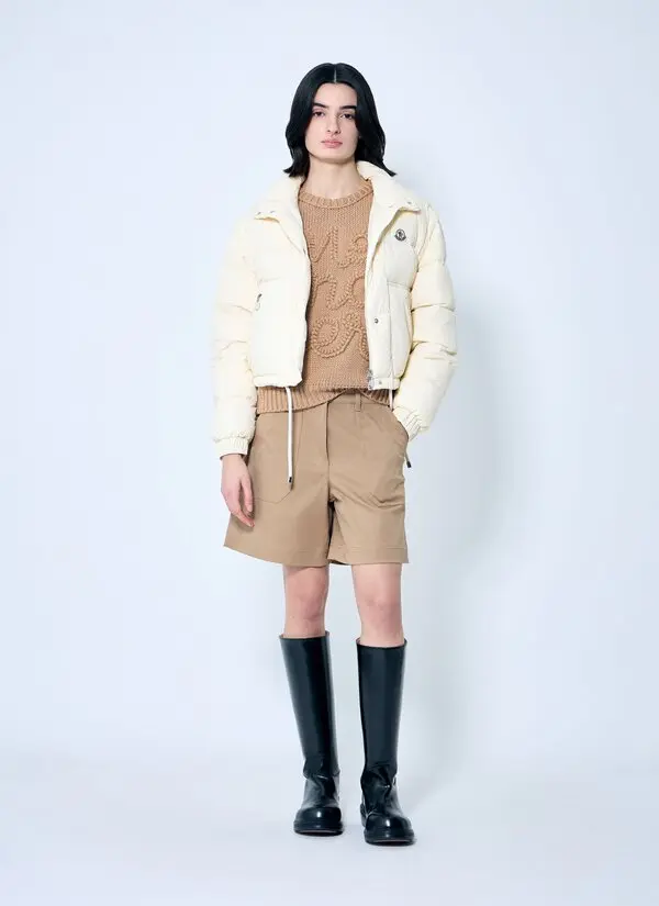 Moncler Cotton-blend Twill Shorts With Logo Patch - Brown