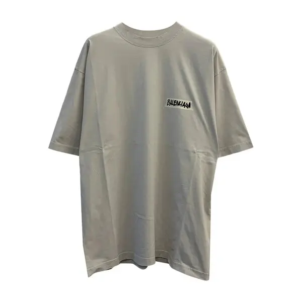 Balenciaga Grey Cotton Logo Detail Crew Neck T-shirt