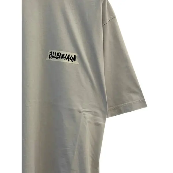 Balenciaga Grey Cotton Logo Detail Crew Neck T-shirt