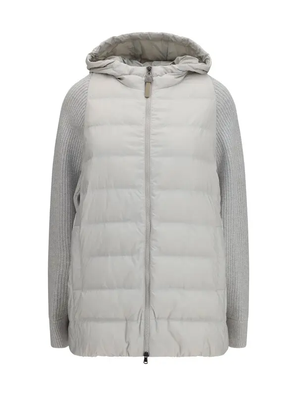 Brunello Cucinelli Padded Zip-up Jacket With Monili Chain Detail - Gray