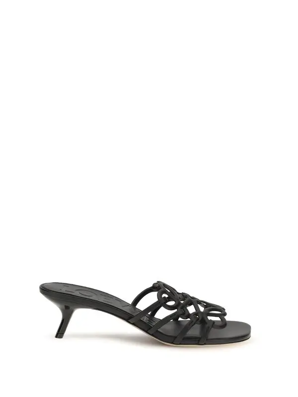 Loewe Anagram Petal Leather Slide Sandals - Black