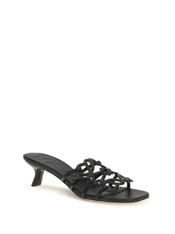 Loewe Anagram Petal Leather Slide Sandals - Black