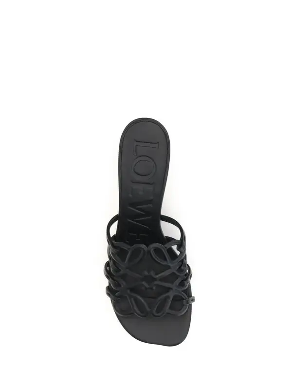 Loewe Anagram Petal Leather Slide Sandals - Black