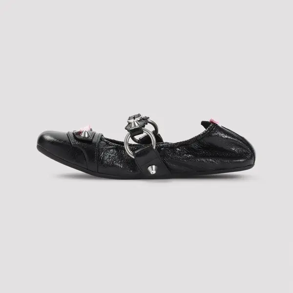Balenciaga Lamb Leather Embellished Flat Sandals - Black